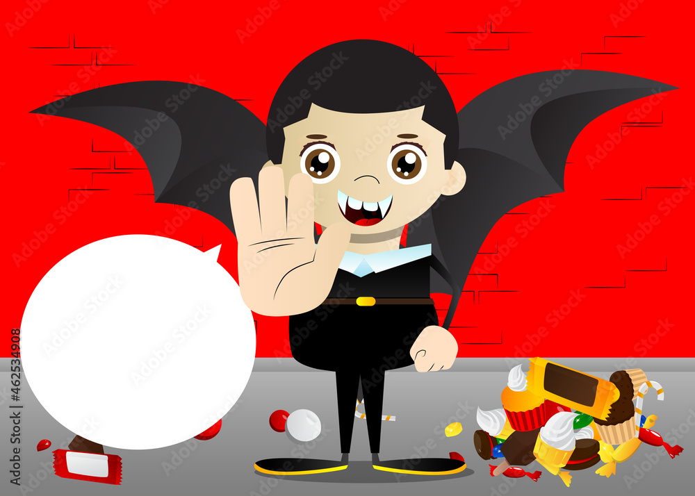 Kids dressed for Halloween showing deny or refuse hand gesture. Vector ...