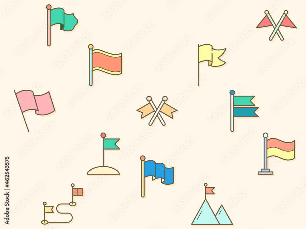Set of flag, mark, marker, pointer, and flagpole. minimal flat vector ...