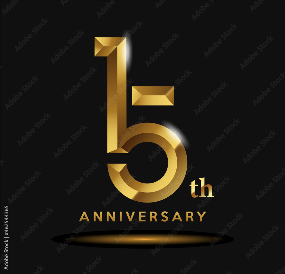 15 year anniversary celebration logo design with golden style Stock ...