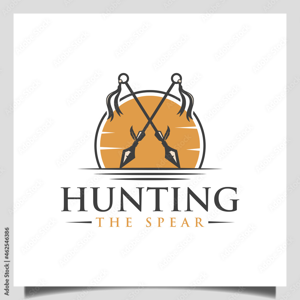 vintage Crossed native indian spears logo icon vector with sunset for ...
