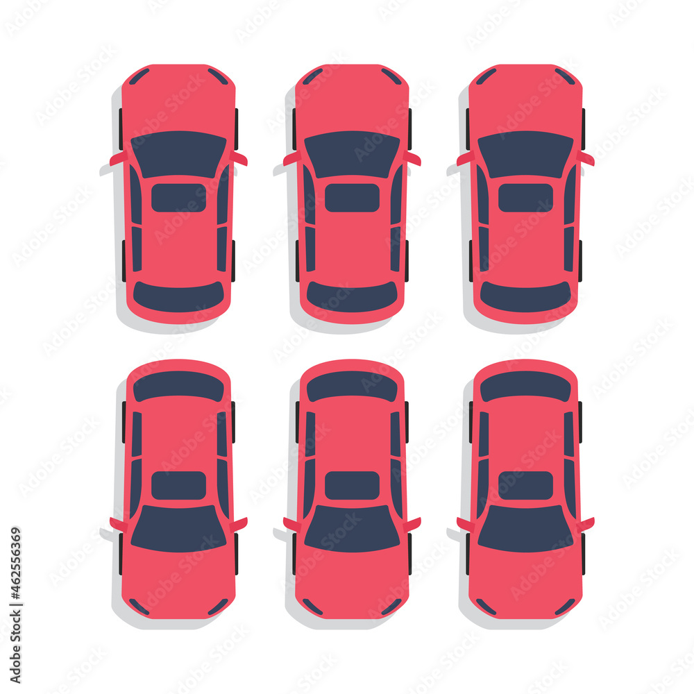 Top View Parking lot design. Many different cars parked. Vector ...