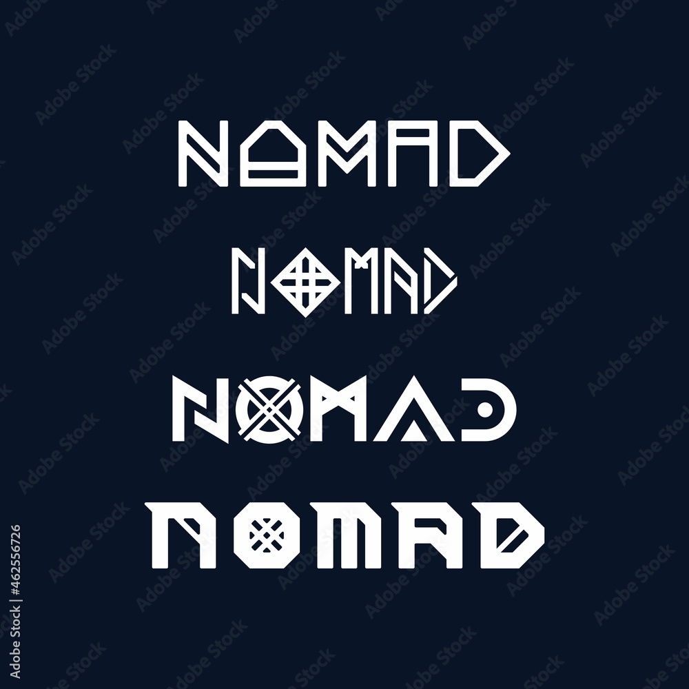 "Nomad". The words are stylized in a runic font. Blue background ...