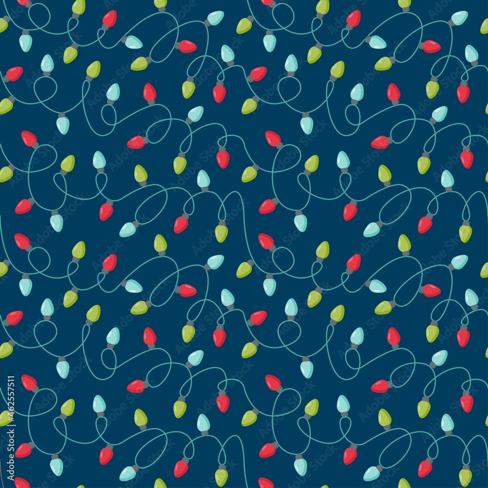 Christmas seamless pattern with garlands isolated on blue background ...