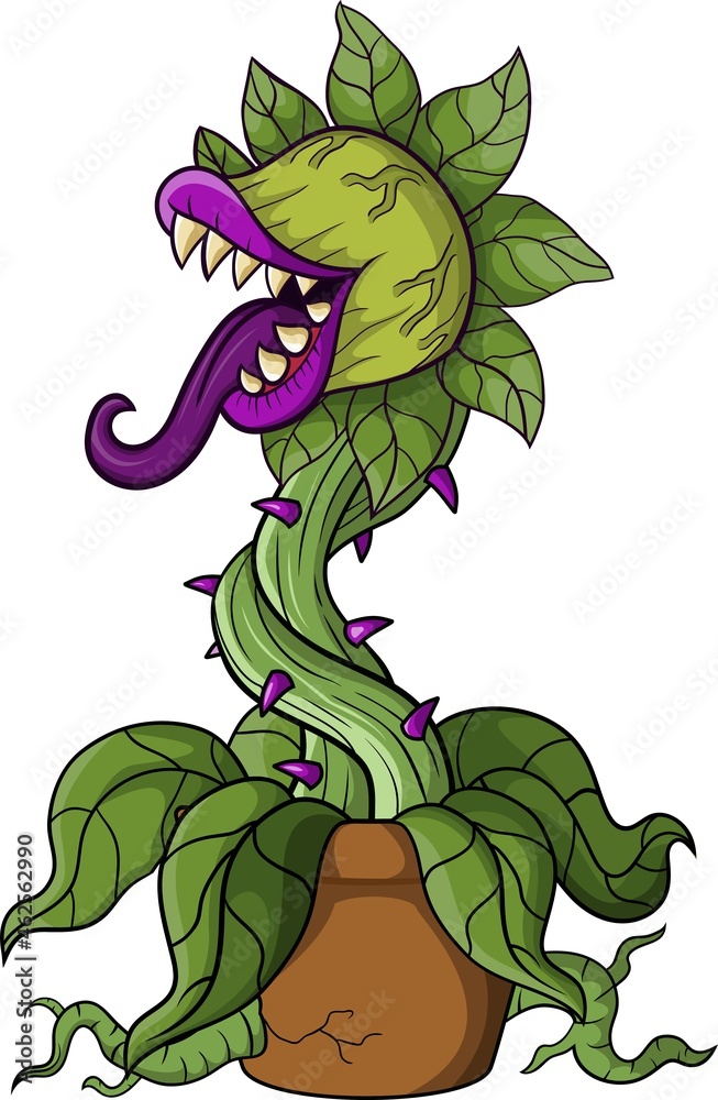 Cartoon scary carnivorous plant on white background Stock Vector ...
