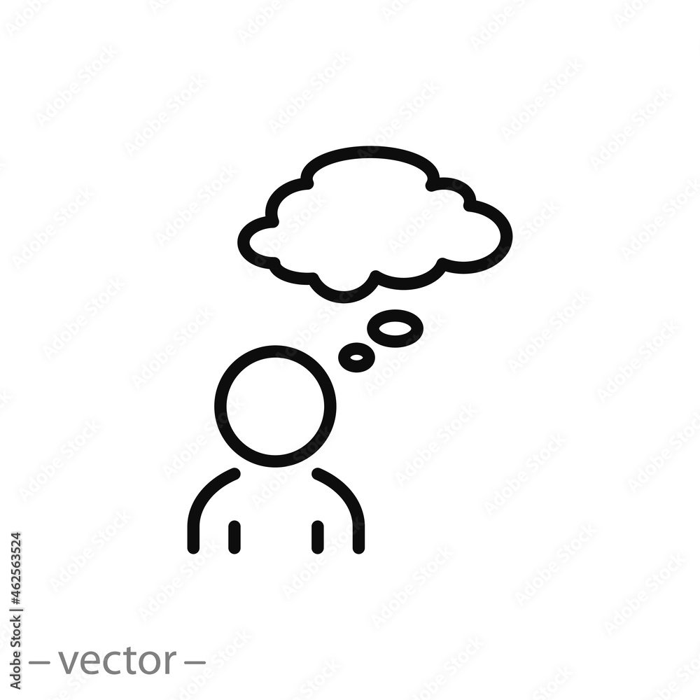 thinking man icon, dream cloud, person with question bubble ...