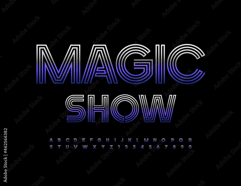 Vector stylish Emblem Magic Show. Original Metallic Font. Artistic ...