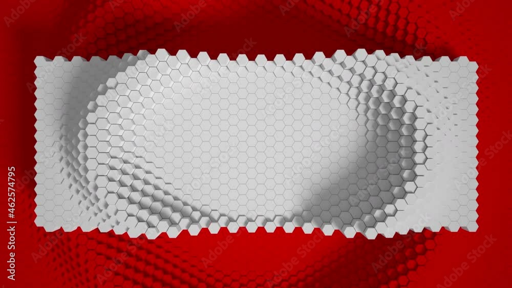 White and red mosaic surface with moving hexagons. Cells. Wave. 4k cycle. animation for business ...