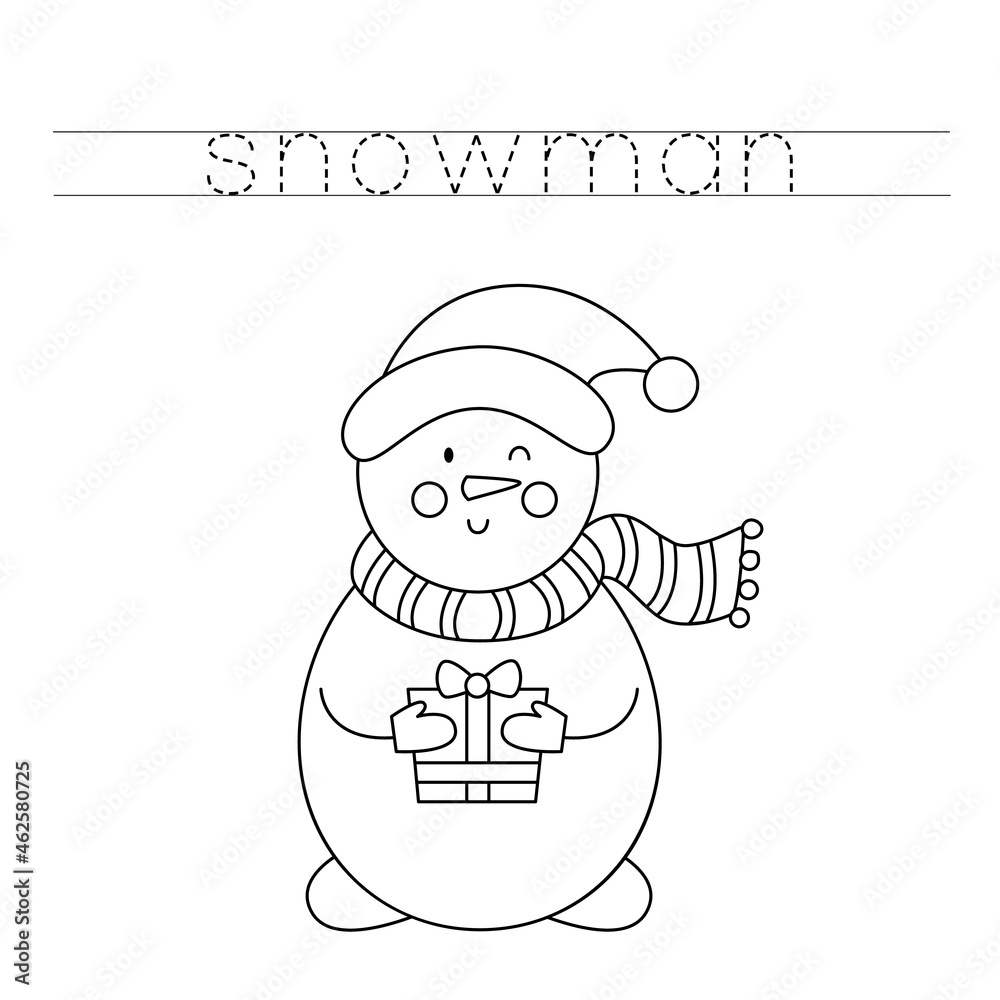Trace the letters and color snowman. Handwriting practice for kids ...