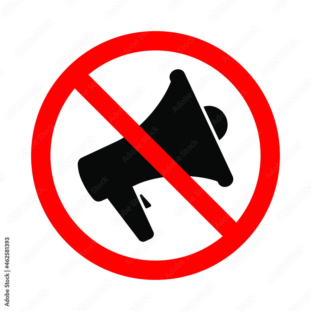 Noise prohibition symbol. Megaphone ban sign in the circle isolated on ...