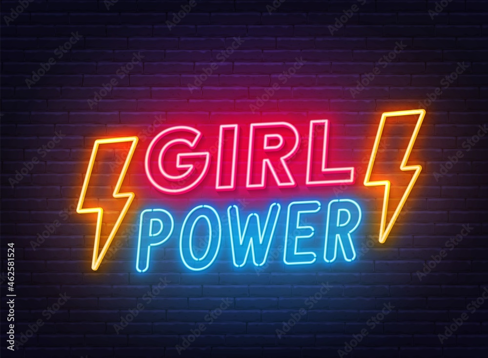 Girl Power neon lettering on brick wall background. Stock Vector ...