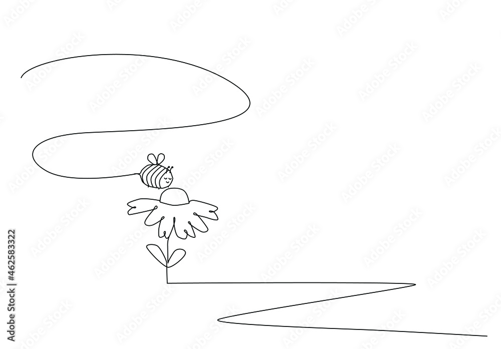 Vecteur Stock Bee and smiling happy face flying over flower and daisy ...