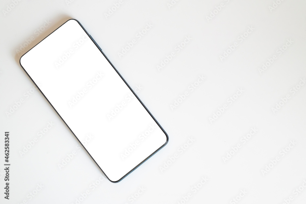 Smartphone with white screen.on white background. Empty white space to ...