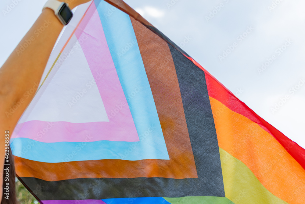 The New Pride Flags. Progress Pride Flag LGBTQ+ rainbow flag. 素材庫相片 ...