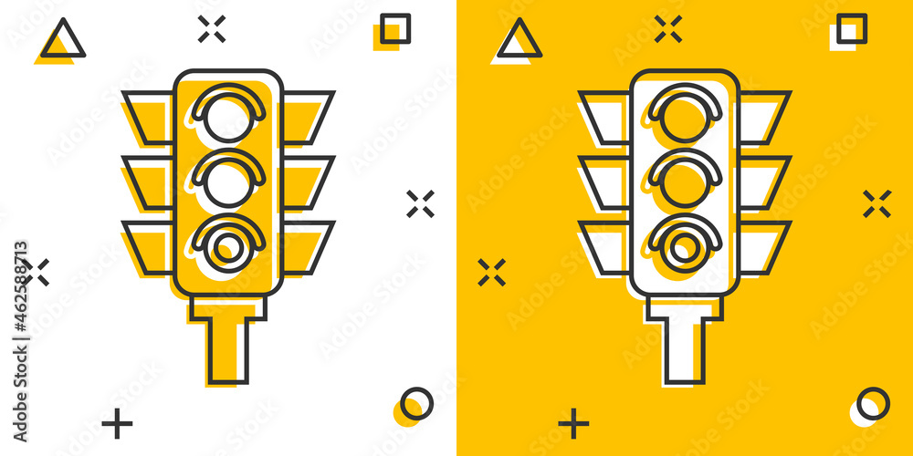 Semaphore icon in comic style. Traffic light cartoon vector ...