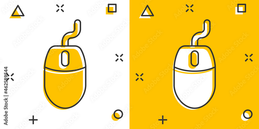 Computer mouse icon in comic style. Cursor cartoon vector illustration ...