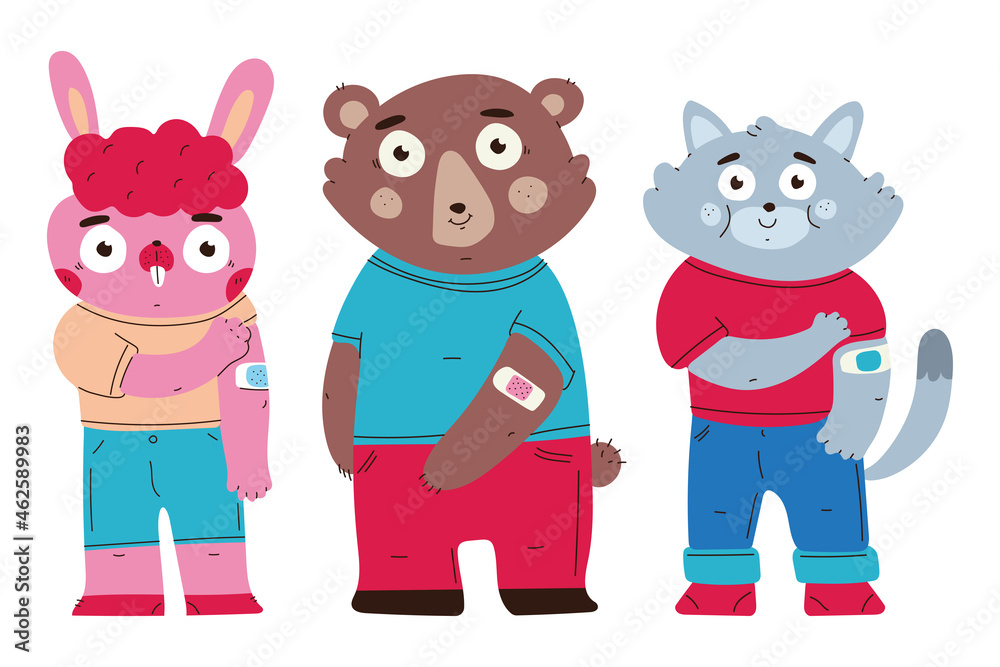 Vaccination vector cartoon concept illustration with cute animals ...