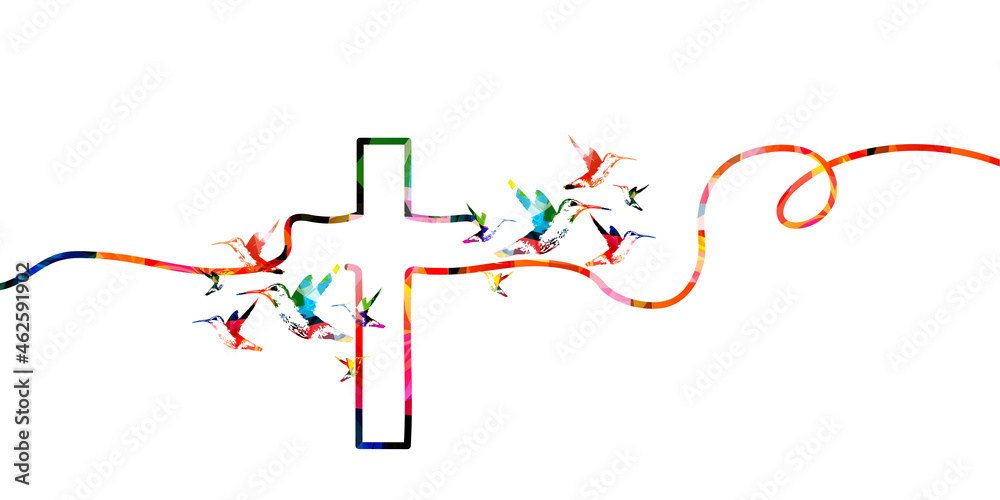 Christian cross with hummingbirds isolated vector illustration ...