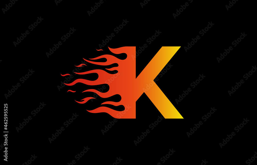 K letter fire logo design in a beautiful red and yellow gradient. Flame ...