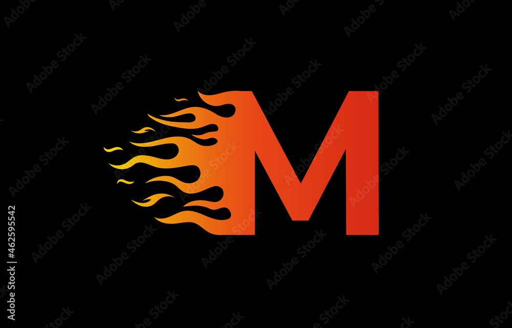 M letter fire logo design in a beautiful red and yellow gradient. Flame ...