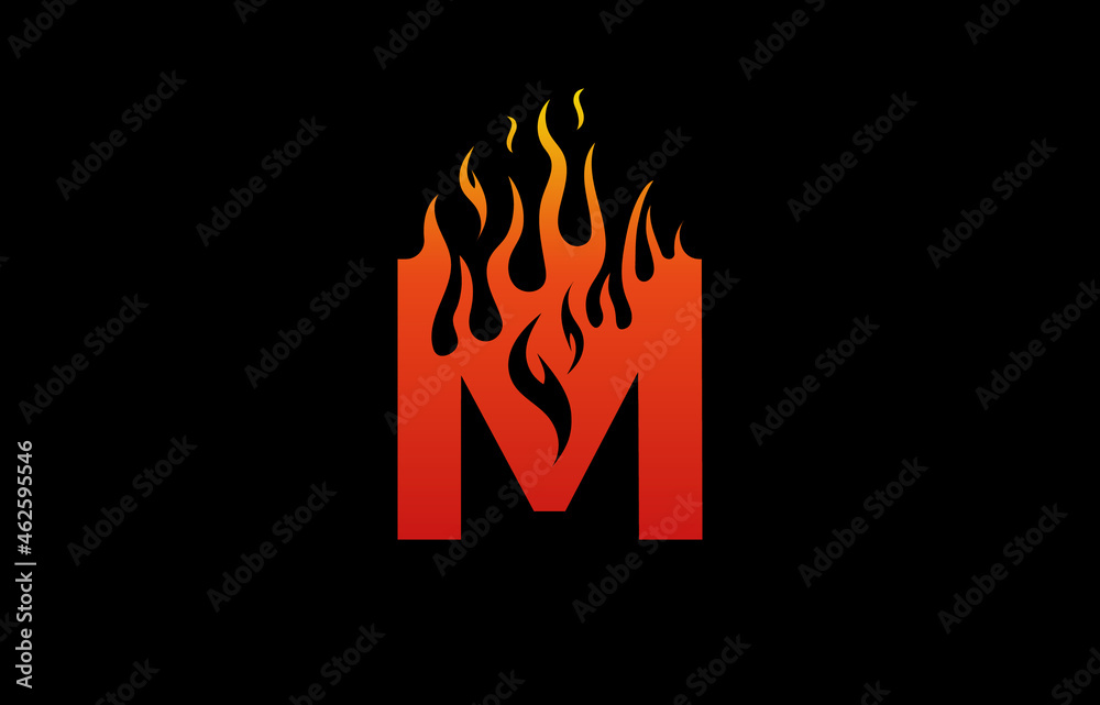 M letter fire logo design in a beautiful red and yellow gradient. Flame ...