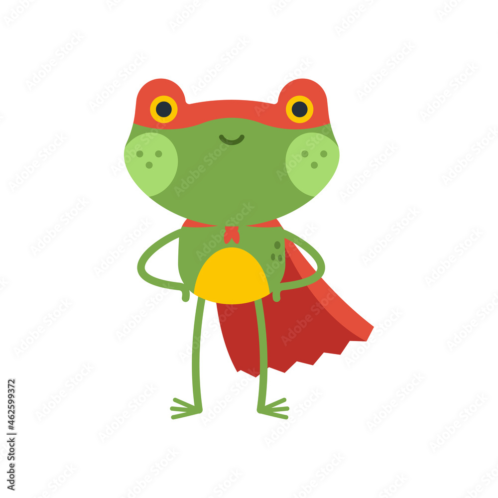 Cute frog in superhero costume vector cartoon character isolated on a ...