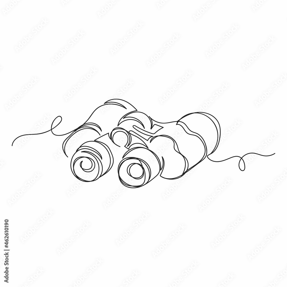 Continuous one line drawing of modern binoculars in silhouette on a ...