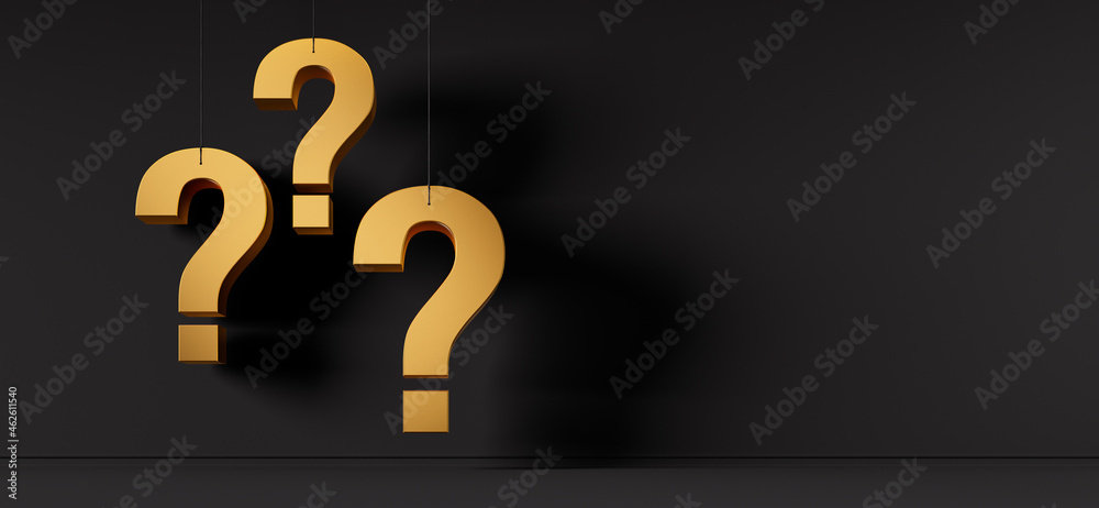 Three golden question marks in front of a black wall Stock Illustration ...