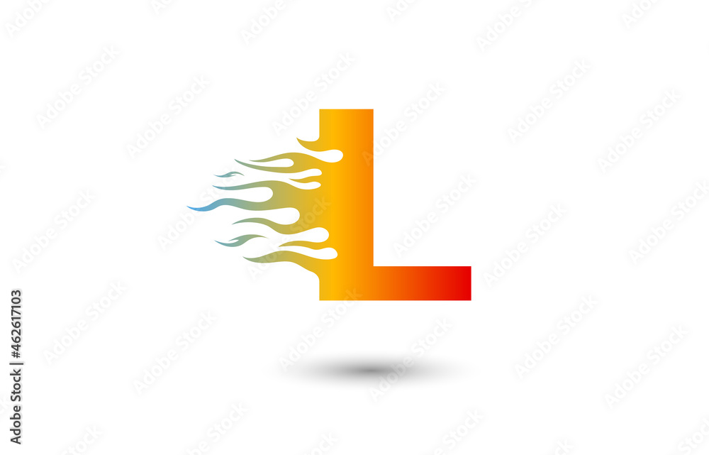 L letter fire logo design in a beautiful red and yellow gradient. Flame ...