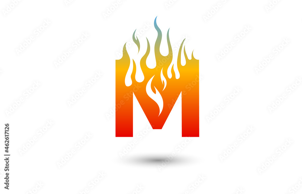 M letter fire logo design in a beautiful red and yellow gradient. Flame ...