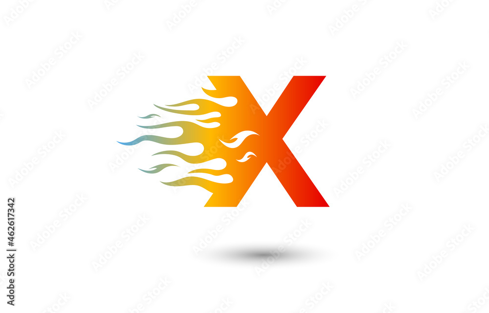 X letter fire logo design in a beautiful red and yellow gradient. Flame ...