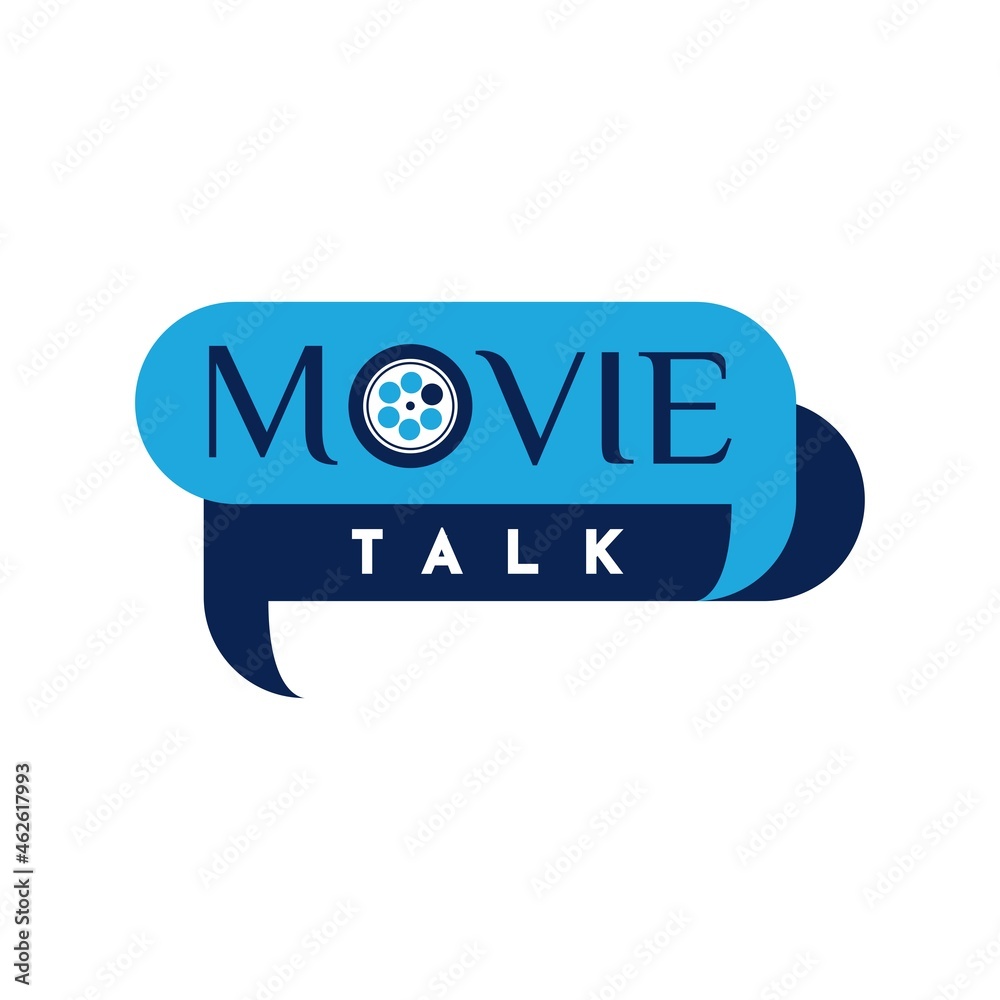 Movie Talk Logo. With film reel and bubble chat icon symbol. Premium ...