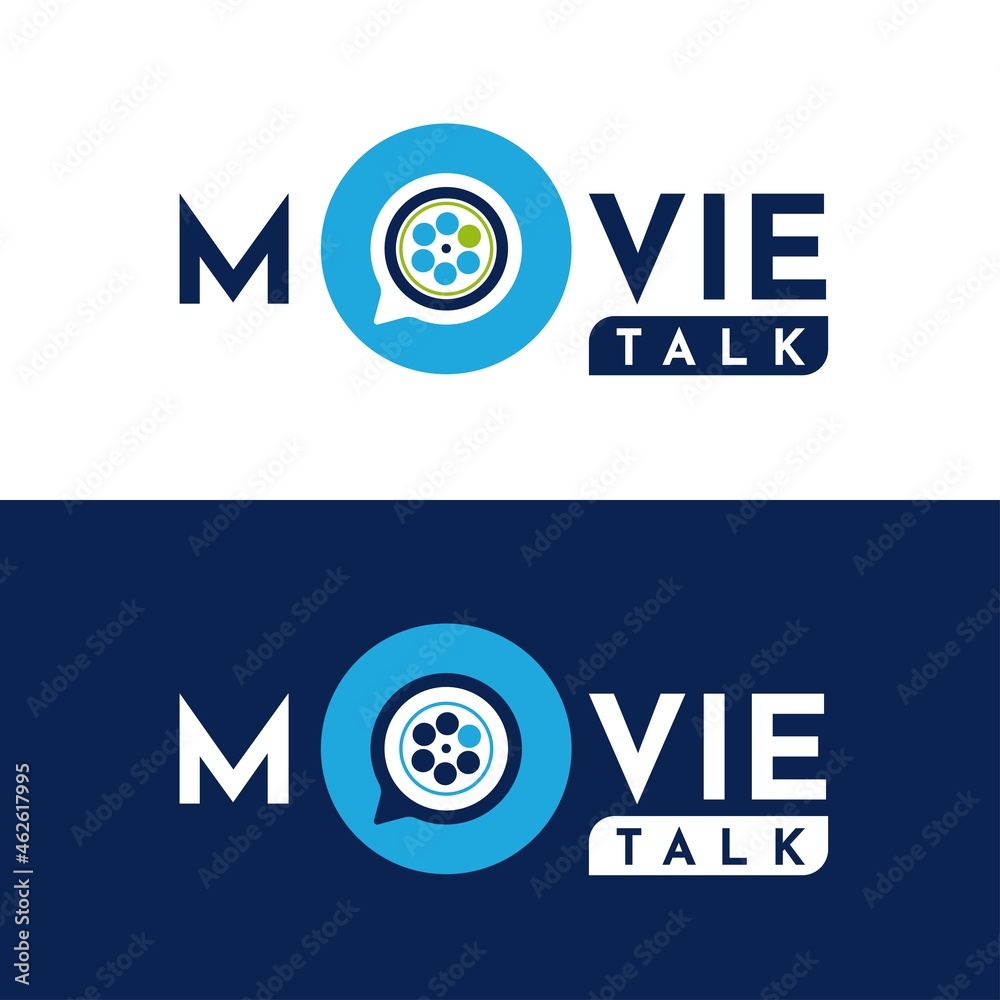 Movie Talk Logo. With film reel and bubble chat icon symbol. Premium ...