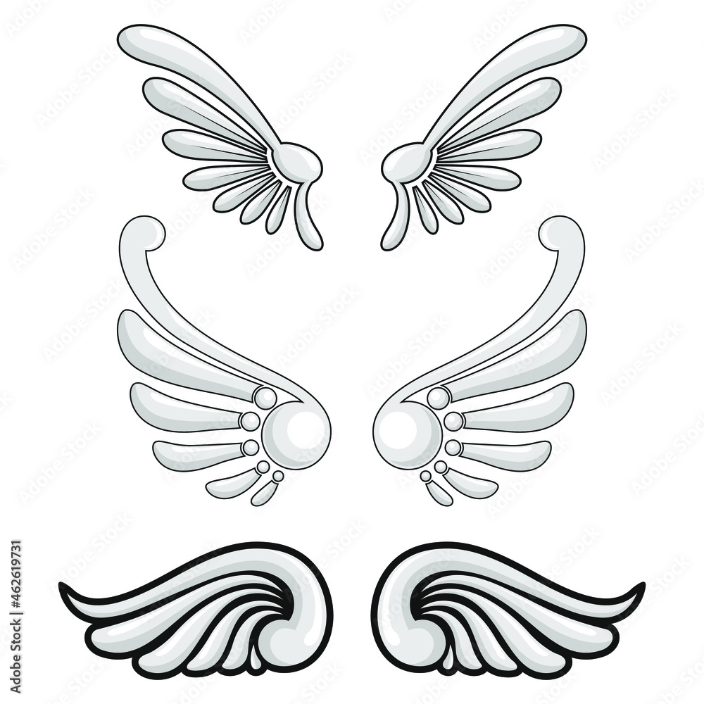 Vector illustration of wings with cartoon kaga, such as pigeon wings ...
