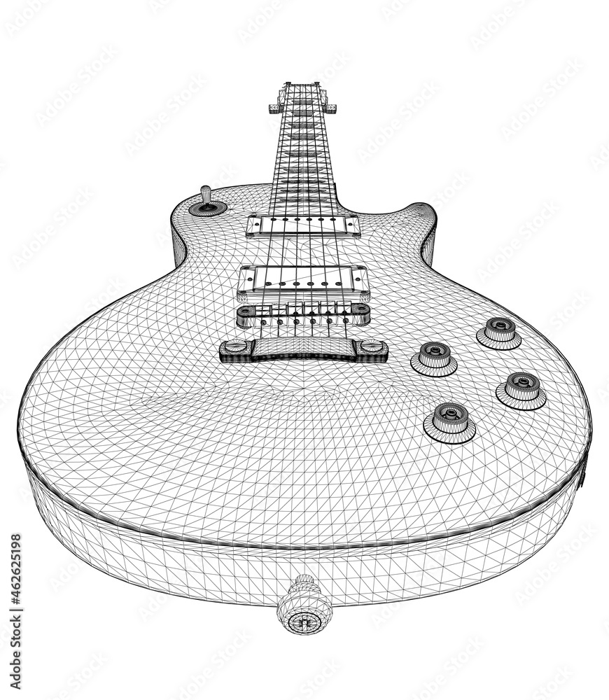 Electric guitar wireframe from black lines isolated on white background ...