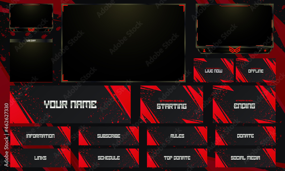 Twitch Overlay Live Stream template Design set. Stock Vector | Adobe Stock