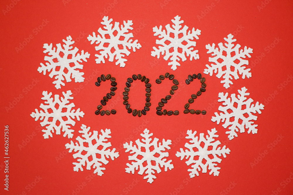 The numbers 2022 from the cafe on a red background. New Year 2022 ...
