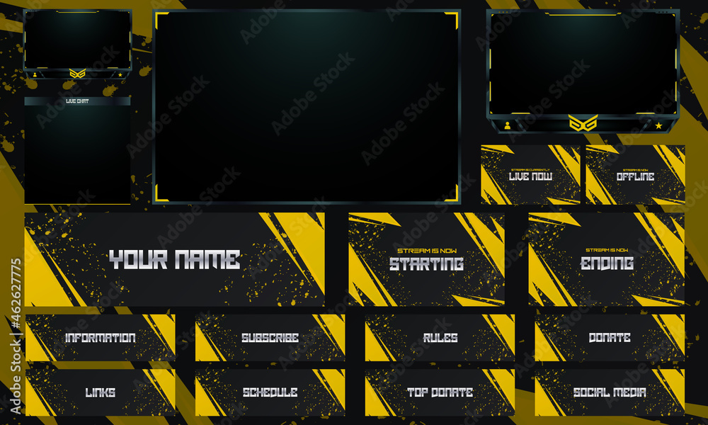 Twitch Overlay Live Stream template Design set. Stock Vector | Adobe Stock