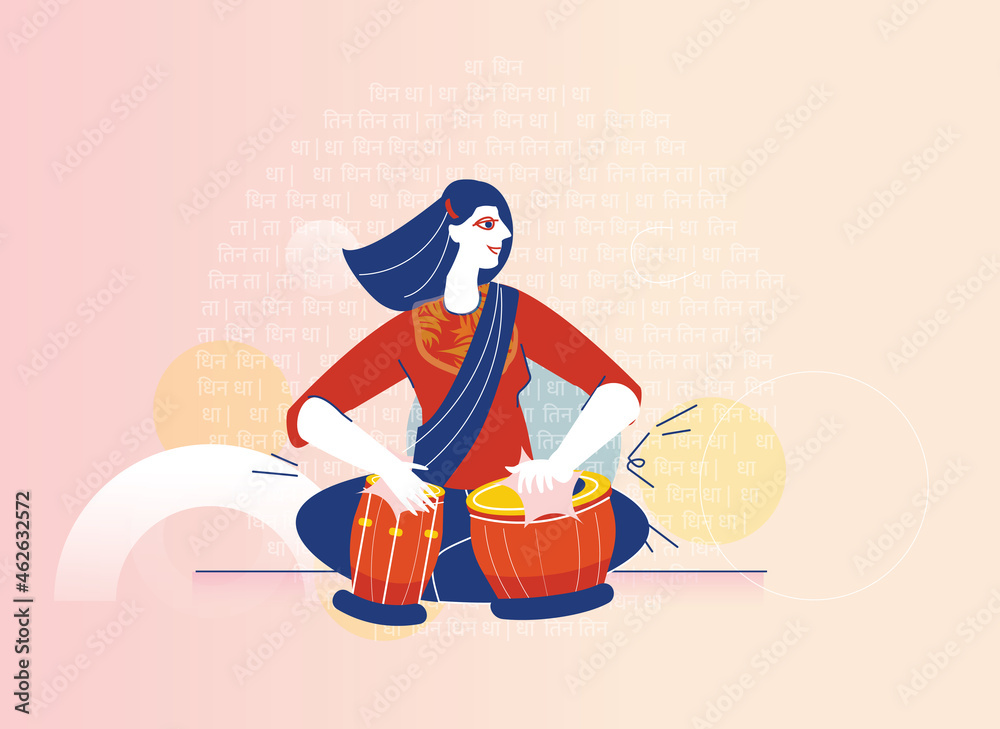 An Indian Girl playing Tabla. A tabla is a pair of twin hand drums from ...