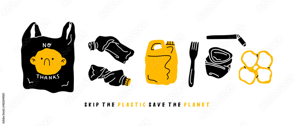 Various Plastic waste. Pollution problem, Recycling, zero waste concept ...