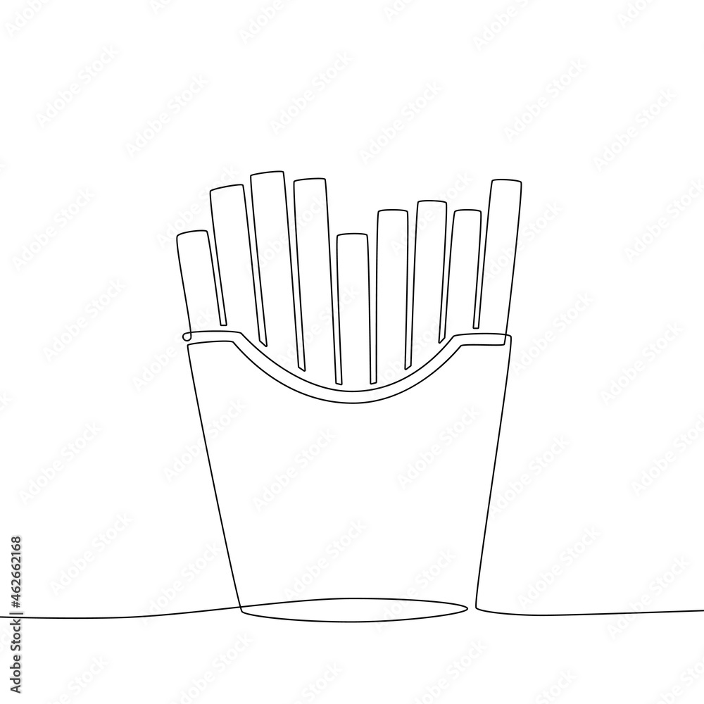 French fries drawing vector, continuous single one line art style ...