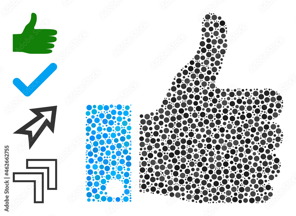 Round dot mosaic thumb up. Vector mosaic is based on thumb up icon, and ...