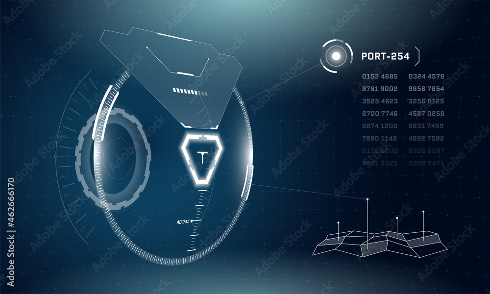 Abstract 3d futuristic technology HUD circle glowing elements. Digital ...