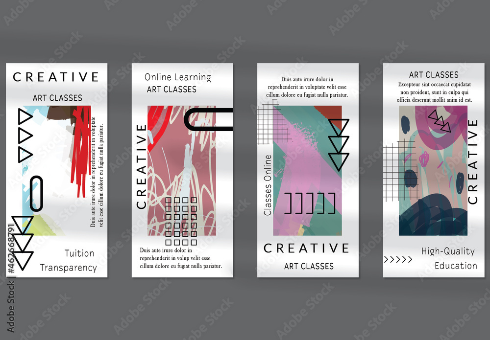 Flyer Layout with Black Shapes and Bright Abstract Rectangle on White ...
