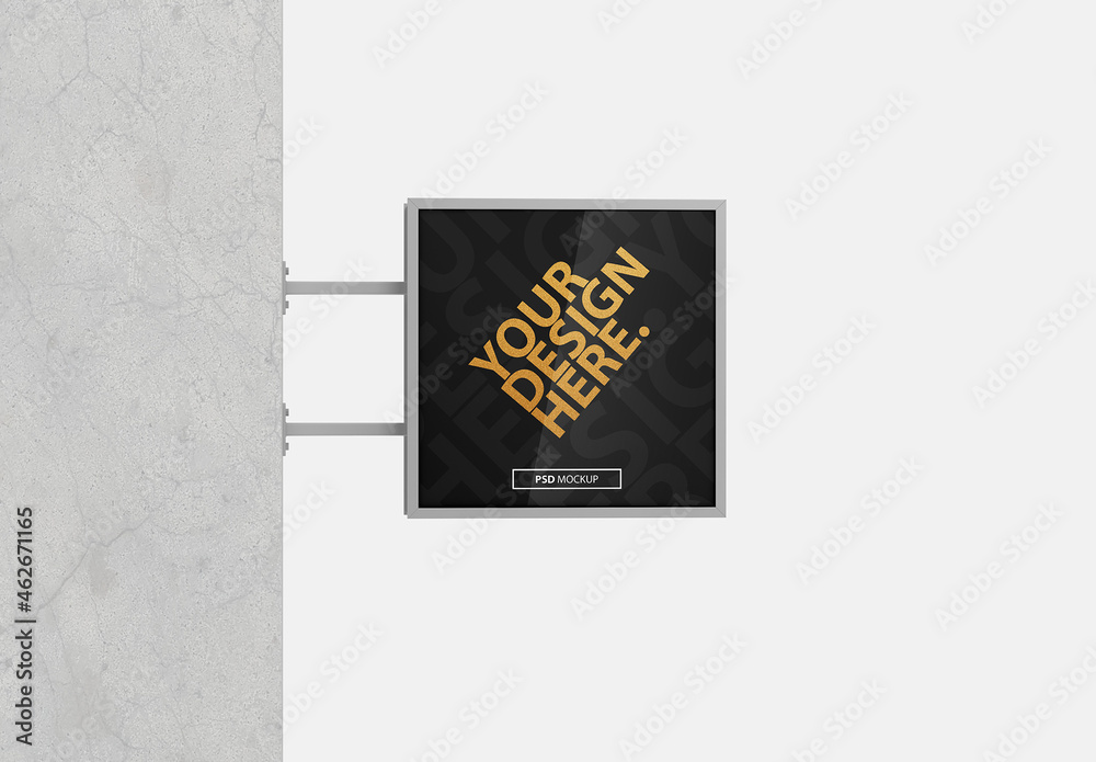 Square Signboard Mockup on Concrete Wall Corner Stock Template | Adobe ...