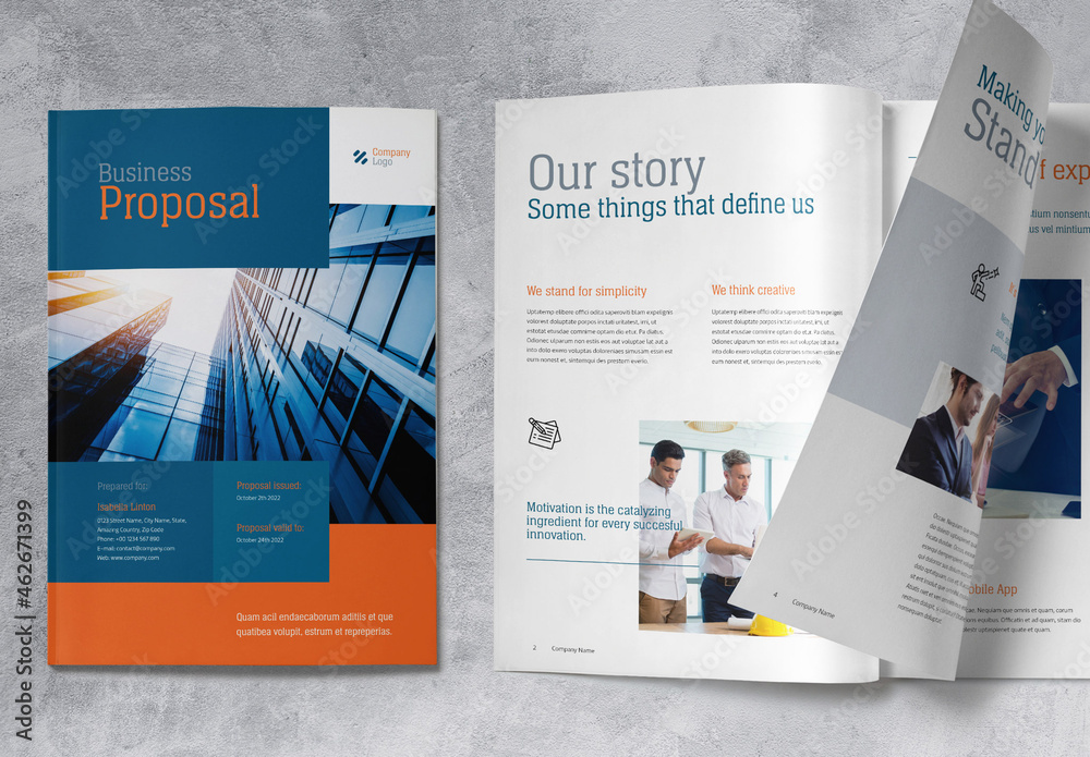 Business Proposal with Blue and Orange Accents Stock Template | Adobe Stock