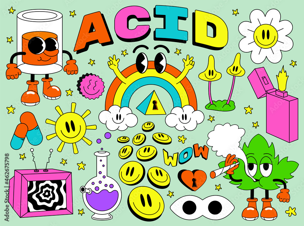 Poster Acid abstract characters and objects – Wall Art | UkPosters
