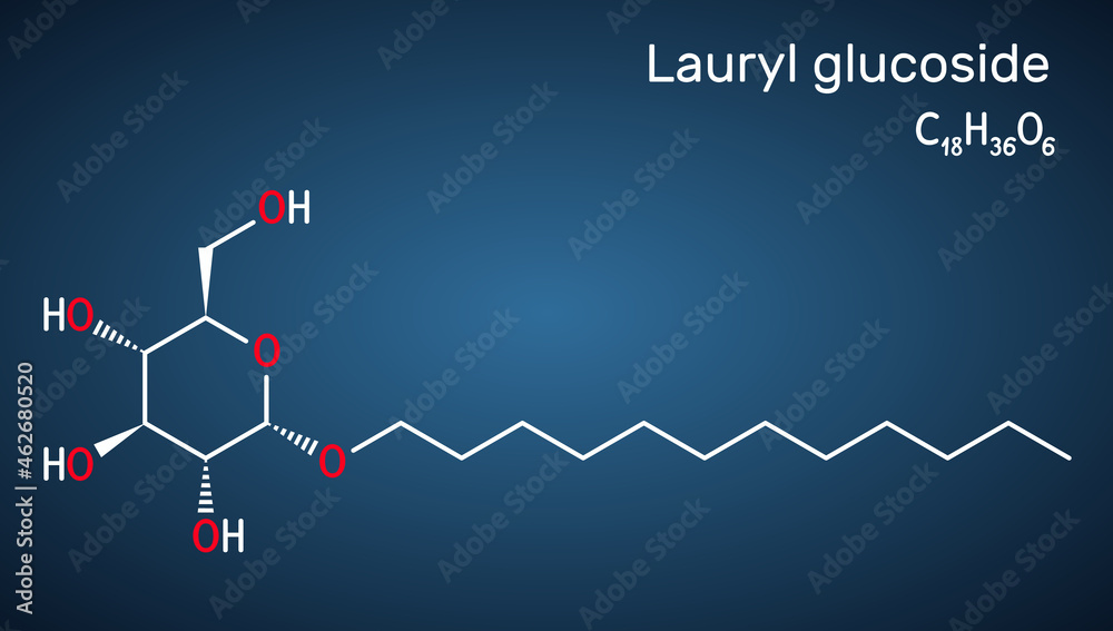 Lauryl glucoside, dodecyl glucoside molecule. It is non-ionic ...