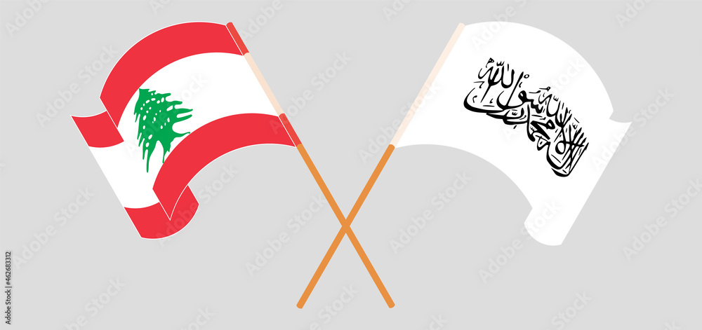 Crossed flags of the Lebanon and Taliban. Official colors. Correct ...