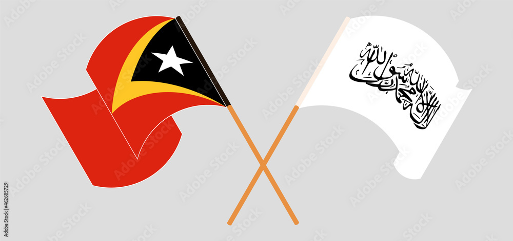 Crossed flags of East Timor and Taliban. Official colors. Correct ...