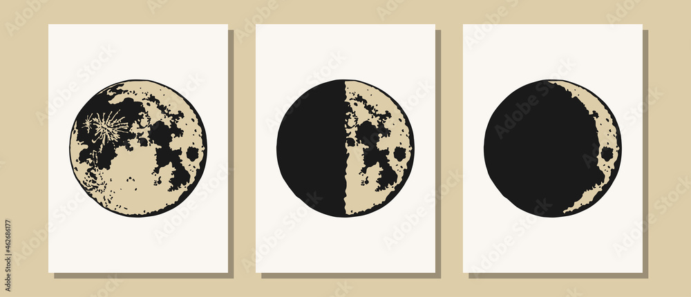 The Moon, Moon Phases in modern colors, contemporary aesthetic poster ...